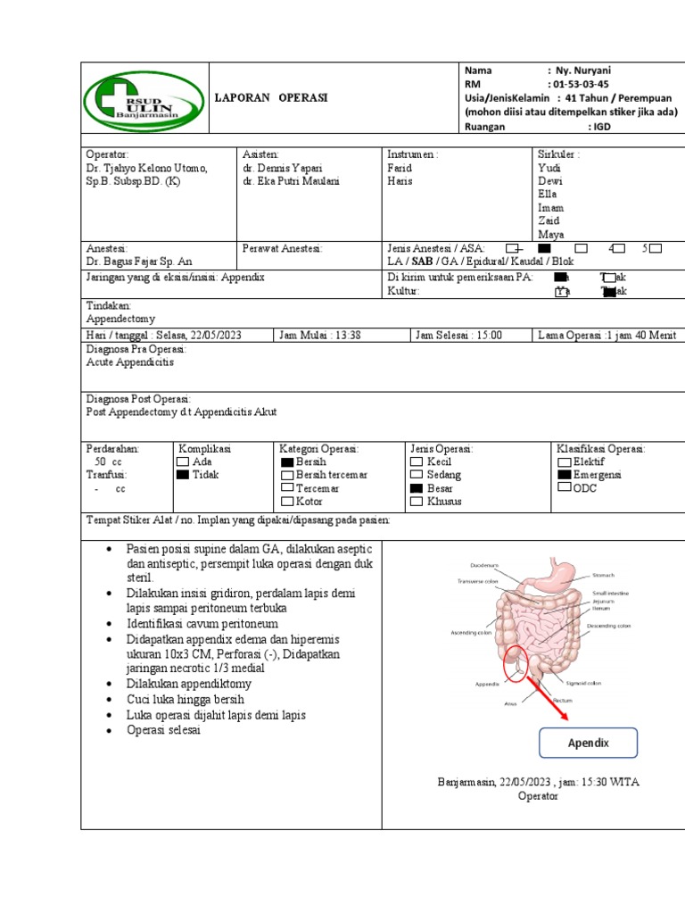 Operasi Apendektomi oleh Dr. Tjahyo | PDF