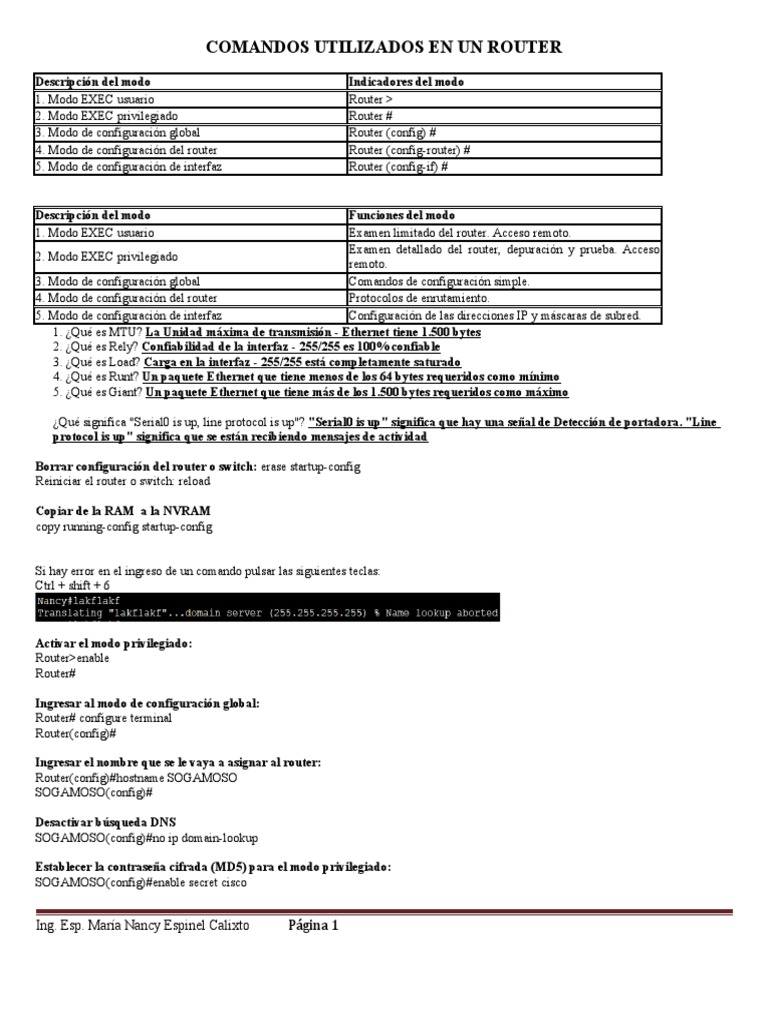 Comandos Utilizados en Un Router | PDF | Dirección IP | Enrutador ...