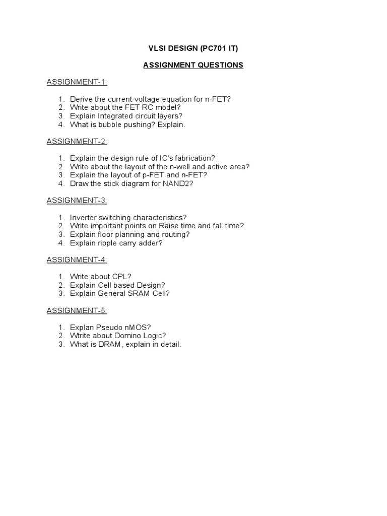 Assignment Questions VLSI Desing | PDF
