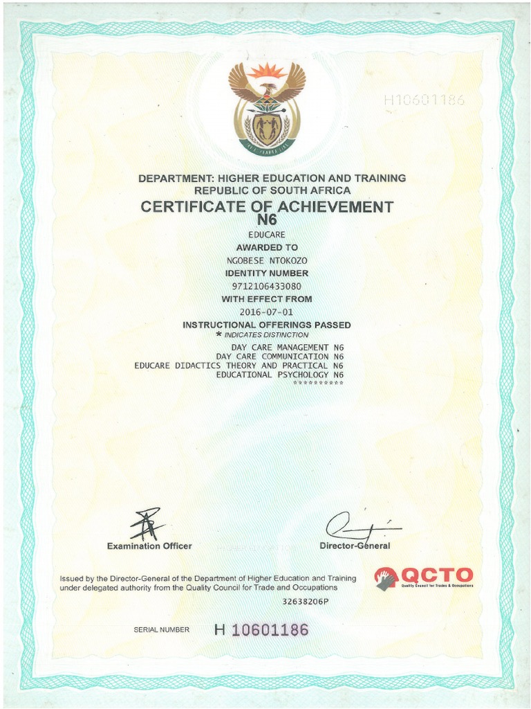 Educare N6 Certificate | PDF