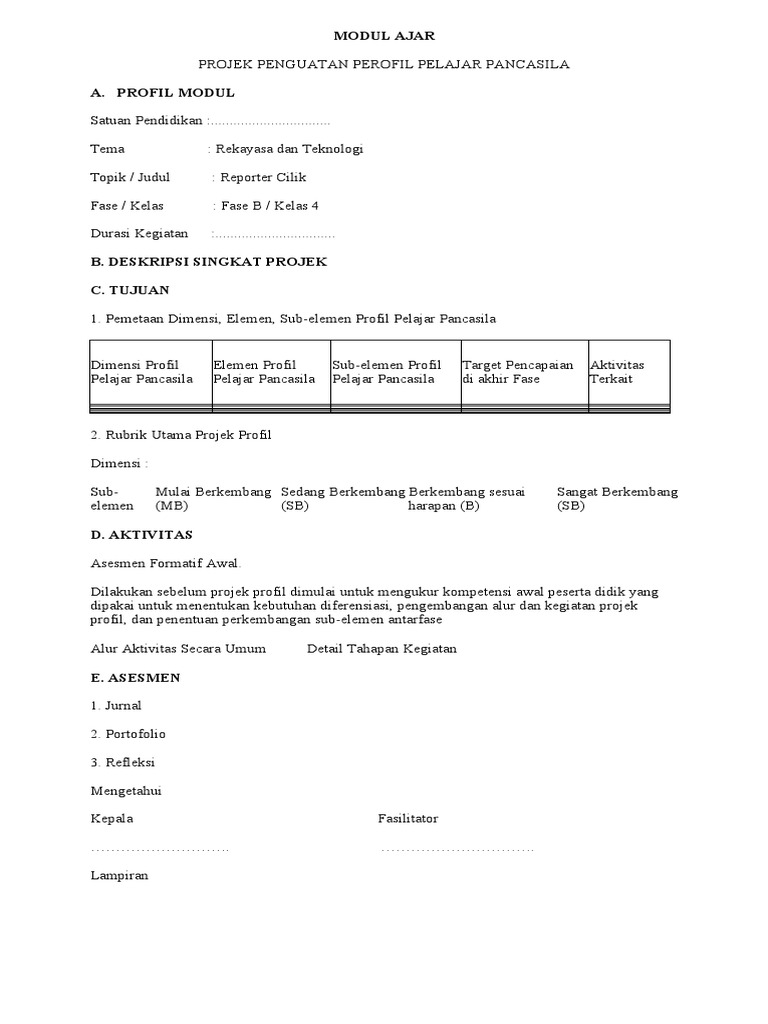 Contoh Modul Ajar P5 | PDF