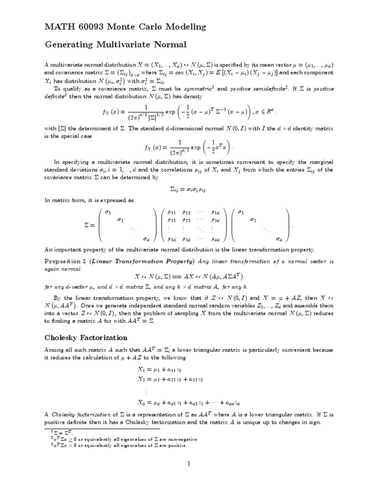 Monte Carlo Multivariate Normal Example Pdf Eigenvalues And Eigenvectors Matrix Mathematics 8909