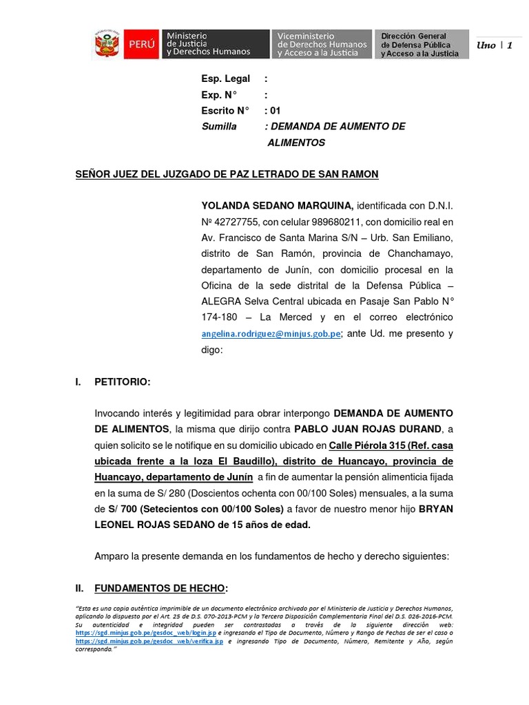 Demanda De Alimentos 5 Pdf Pensión Alimenticia Justicia