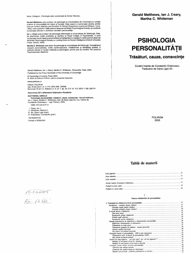 Matthews Gerald Psihologia Personalitati | PDF