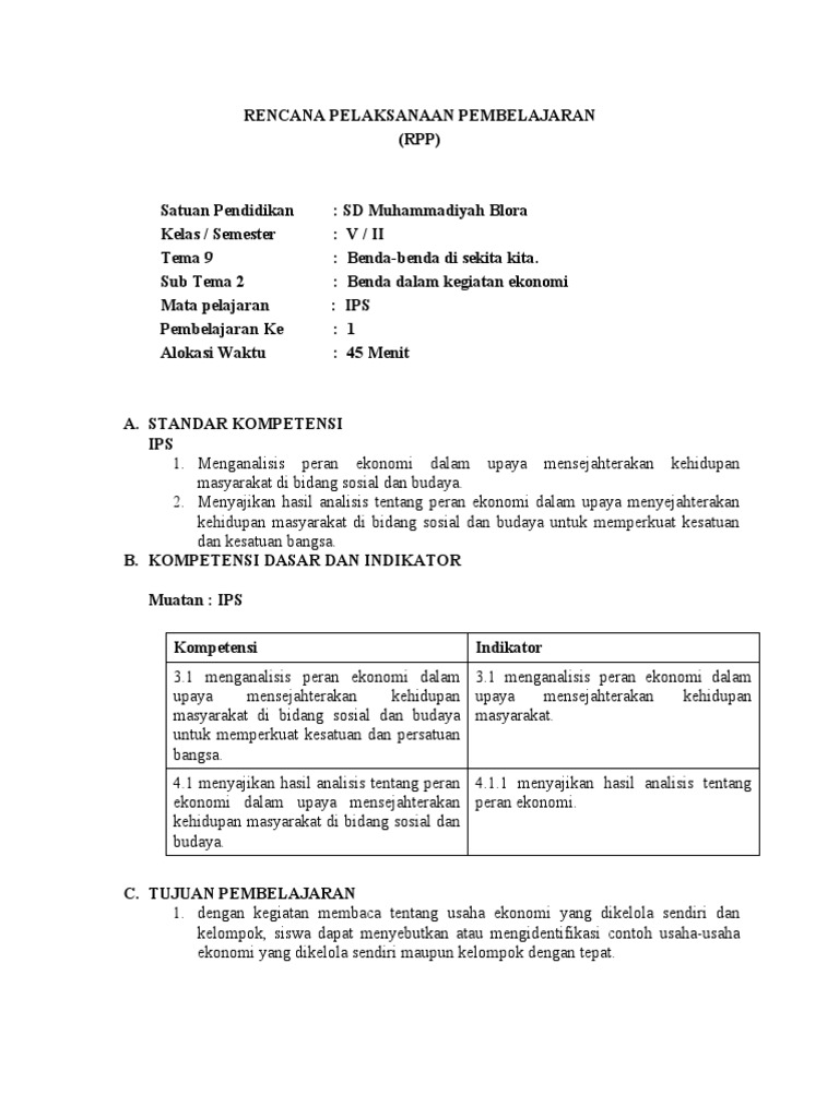 RPP Ips Kelas 5 | PDF | Karier & Perkembangan