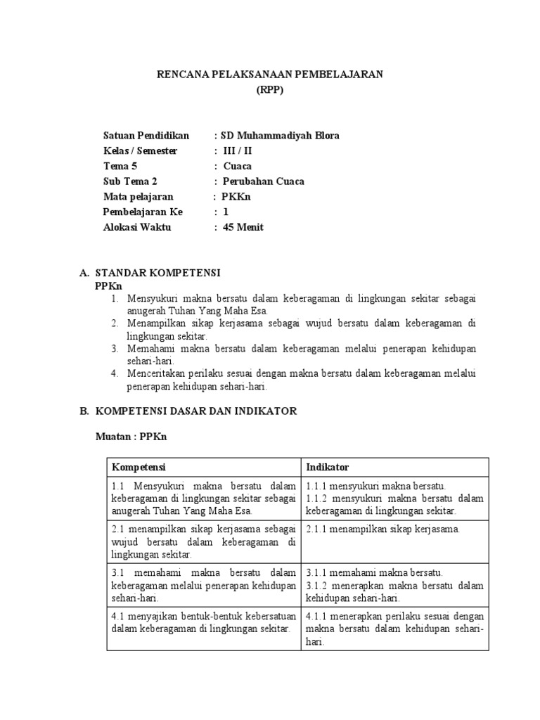 RPP PPKN Kelas 3 | PDF