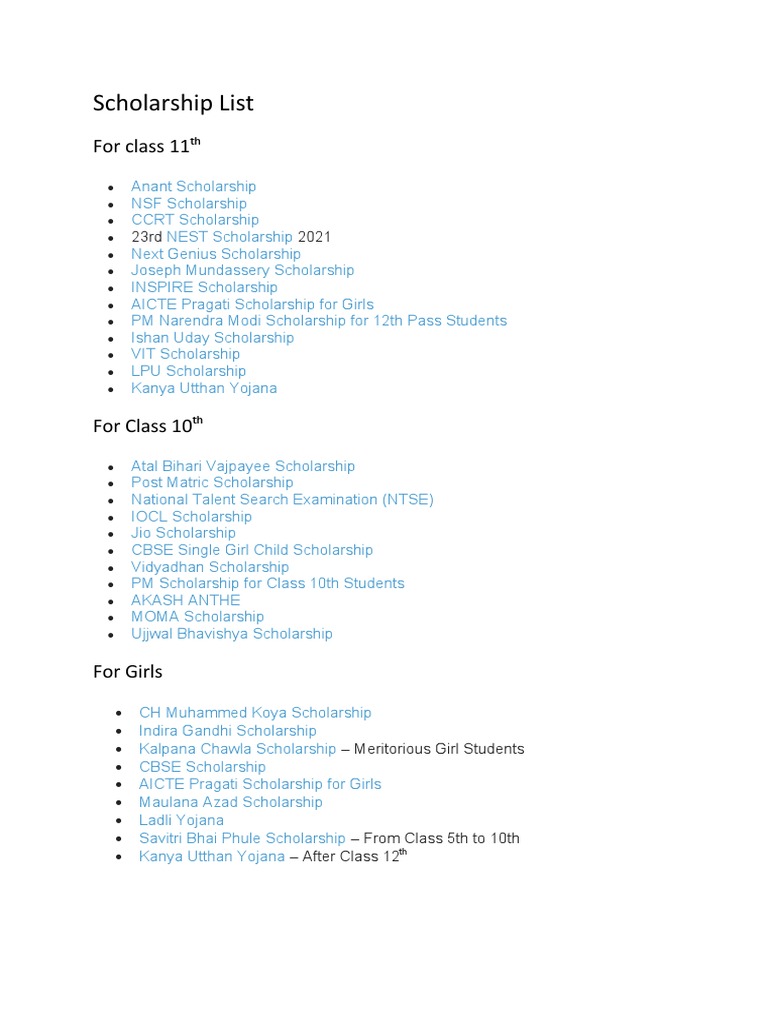Scholarship List | PDF | Vocational Education | Government Of India