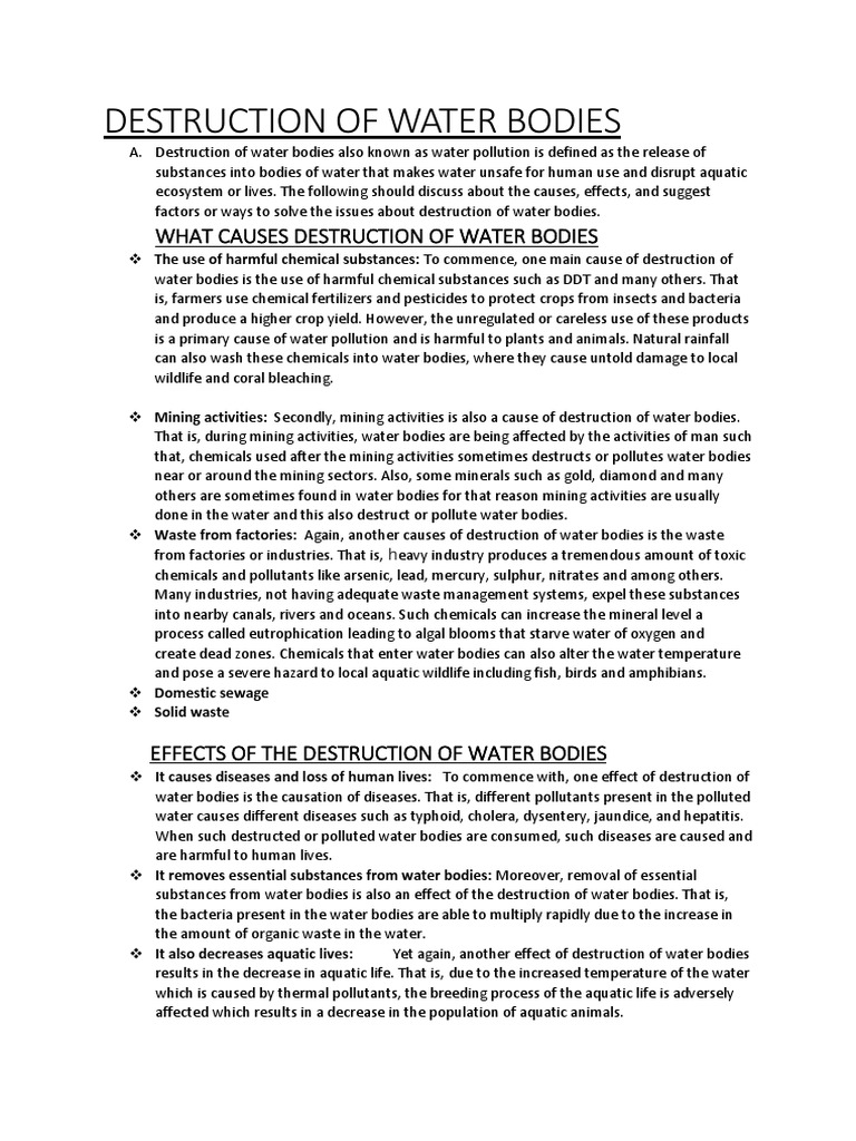 Destruction of Water Bodies | PDF | Sewage Treatment | Water Pollution
