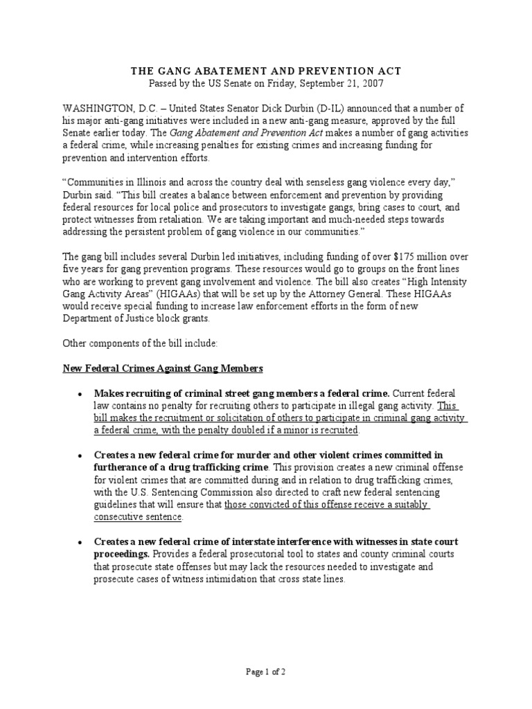 The Gang Abatement and Prevention Act | PDF | Gang | Felony