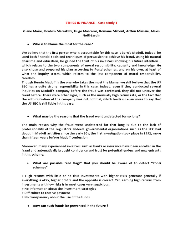 Ethics in Finance: Madoff Case Analysis | PDF | Ponzi Scheme | U.S ...