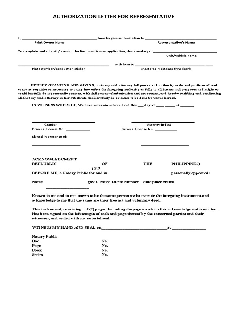 Authorization Letter for Business License | PDF | Power Of Attorney ...