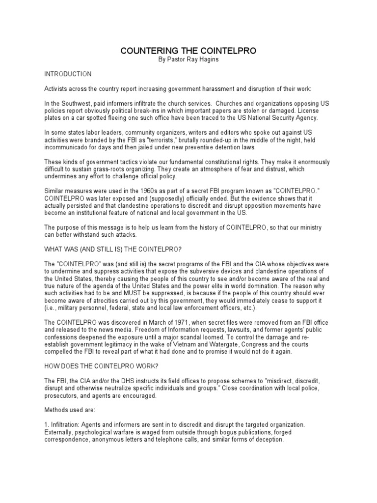 COUNTERING THE COINTELPRO | PDF | Surveillance | United States Postal ...