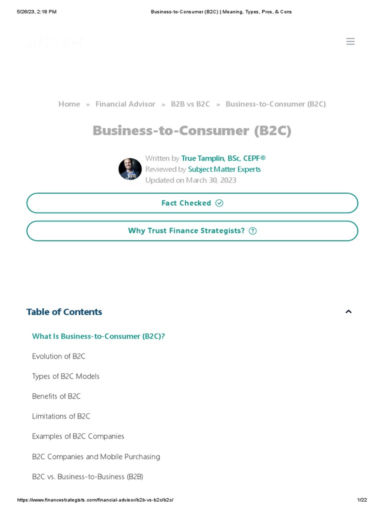 Web-Business-To-Consumer (B2C) - Meaning, Types, Pros, & Cons | PDF | Marketing | Sales