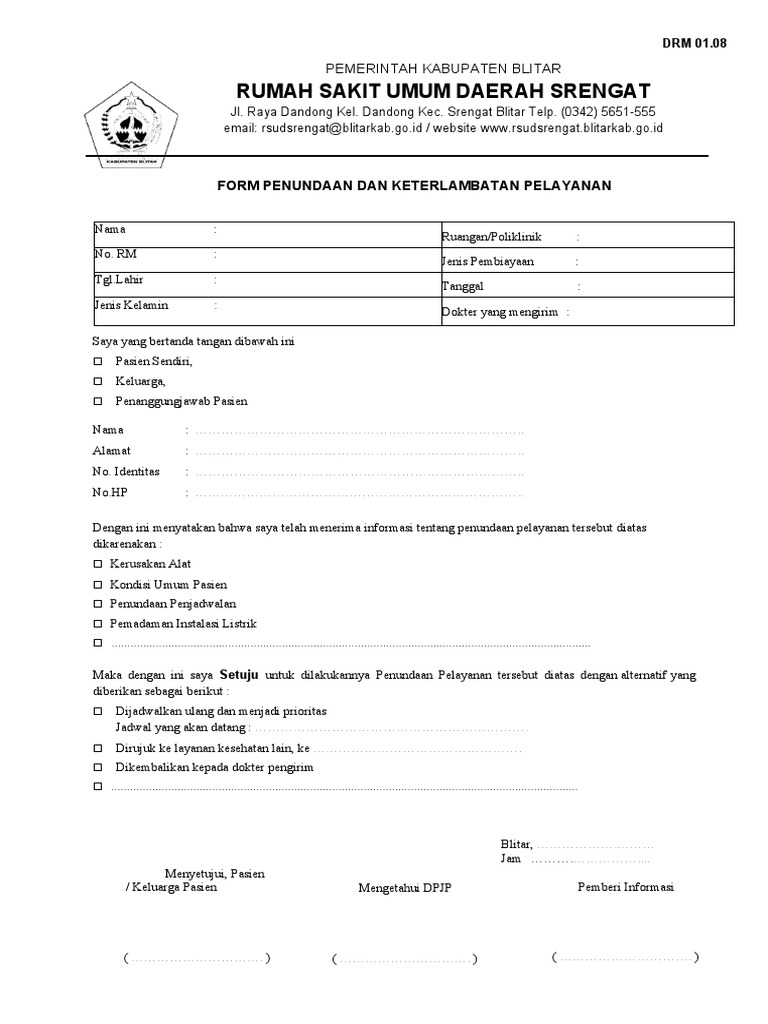 Form Penundaan Layanan RSUD | PDF