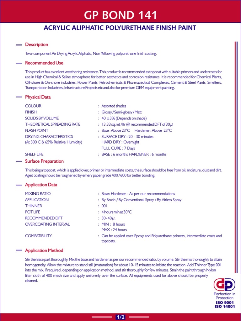 GP Bond PU-141 | PDF | Paint | Polyurethane