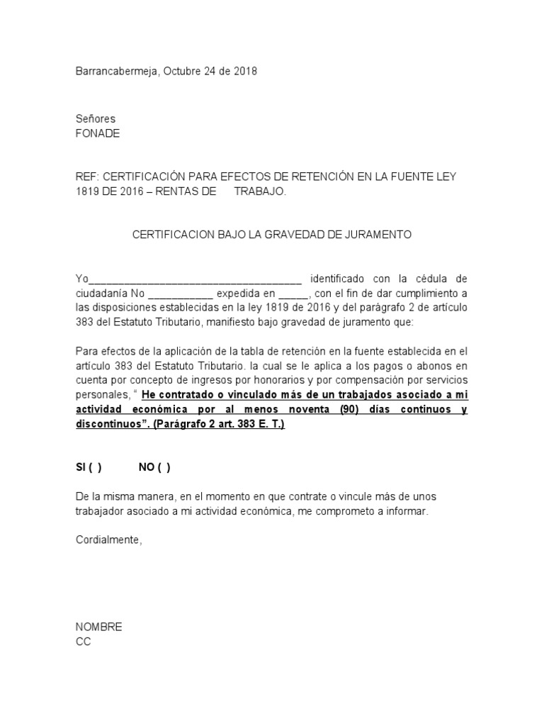 MODELO Carta Juramentada | PDF