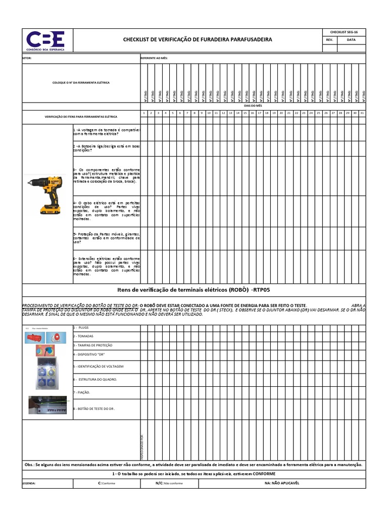CHECKLIST SEG-16 - Diário Furadeira Parafusadeira | PDF | Engenharia ...