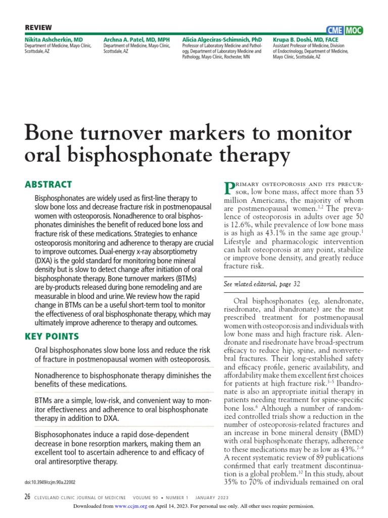 Bone Turnover Markers To Monitor Oral Bisphosphonate Therapy | PDF ...