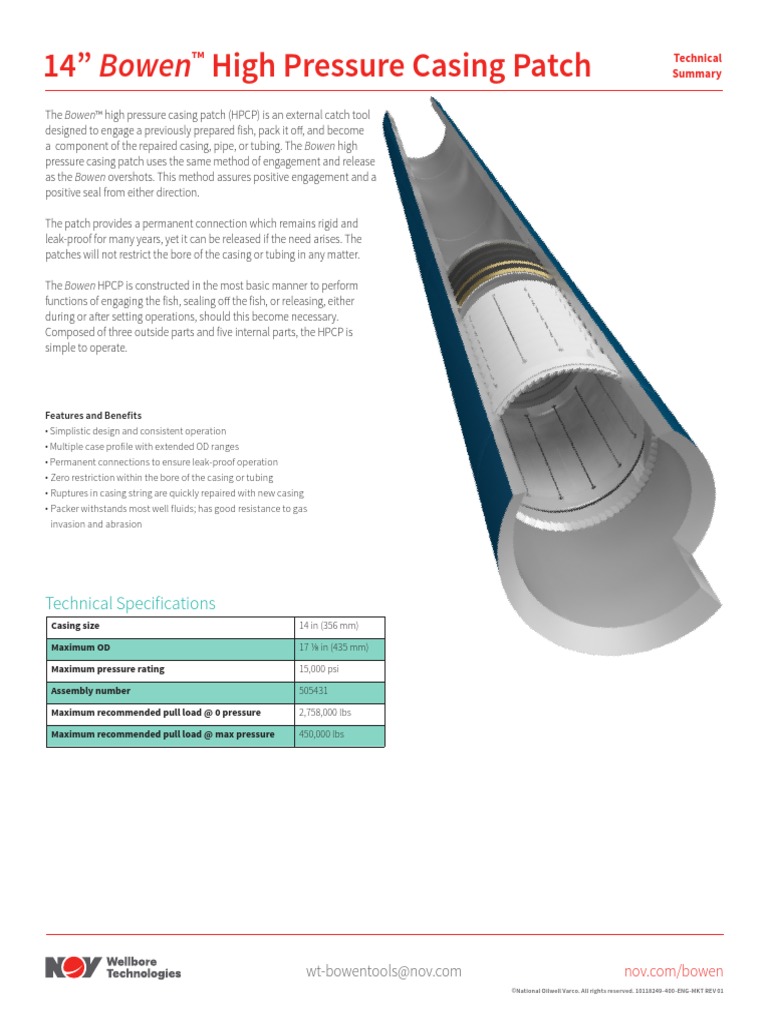 Bowen™ High Pressure Casing Patch - Tech Summary | PDF | Pipe (Fluid ...
