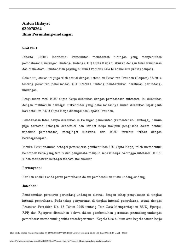 Anton Hidayat Tugas 3 Ilmu Perundang Undangan | PDF