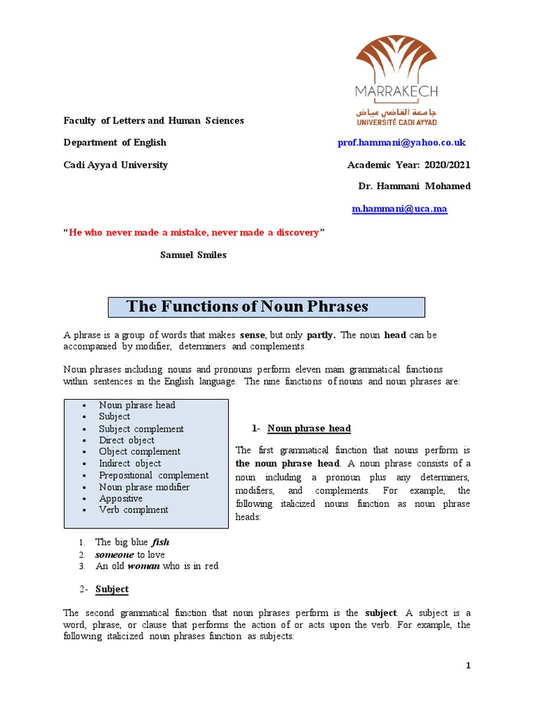 Functions of Phrases Final | PDF | Adverb | Preposition And Postposition