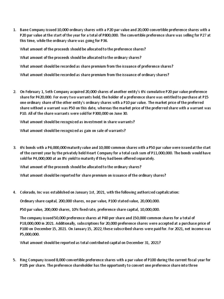 Exam Practice Questions | PDF | Preferred Stock | Treasury Stock