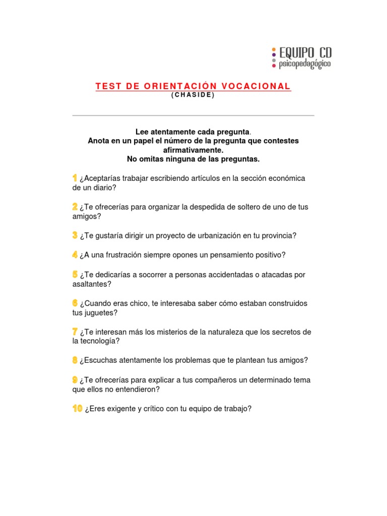 Test de OrientaciÓn Vocacional - Chaside | PDF