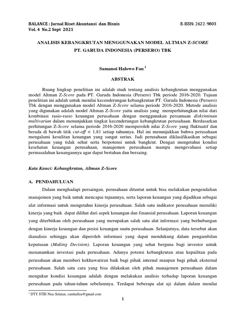 Analisis Kebangkrutan Menggunakan Model Altman Z-Score | PDF
