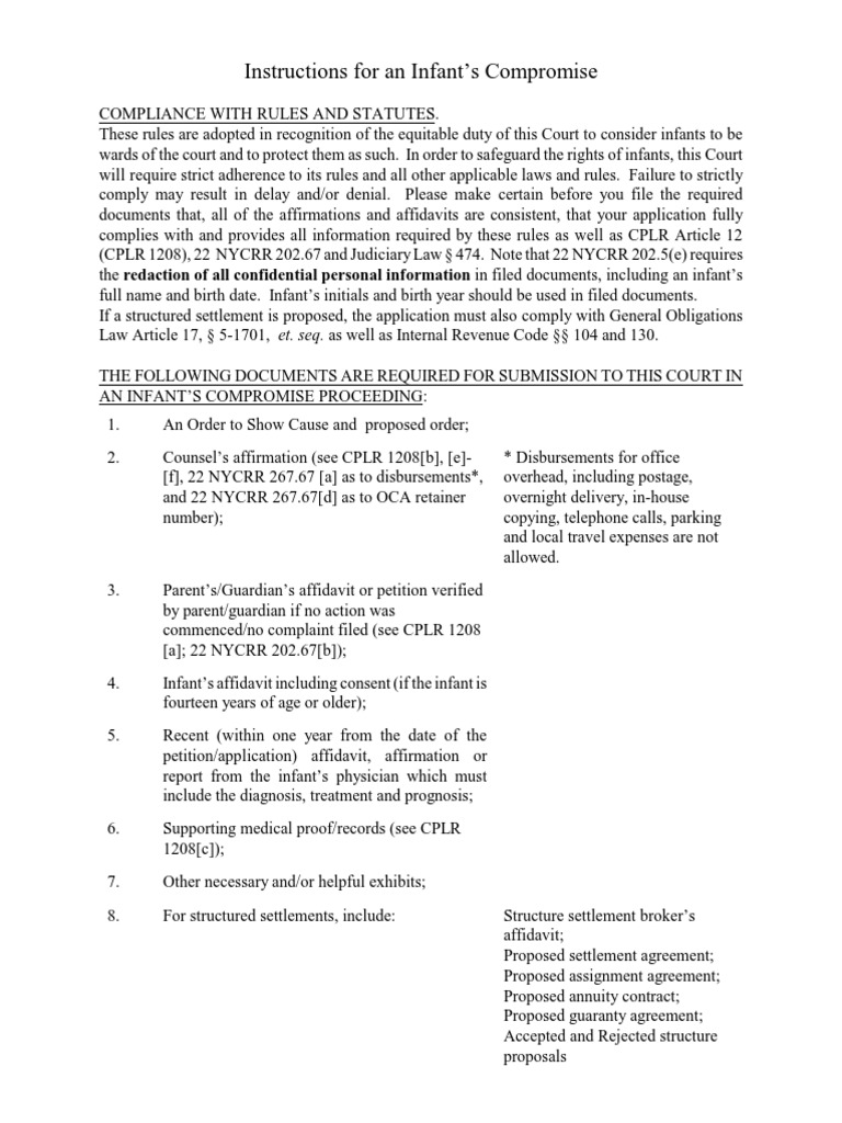 Infant Compromise Instructions 2018 | PDF | Legal Guardian | Justice