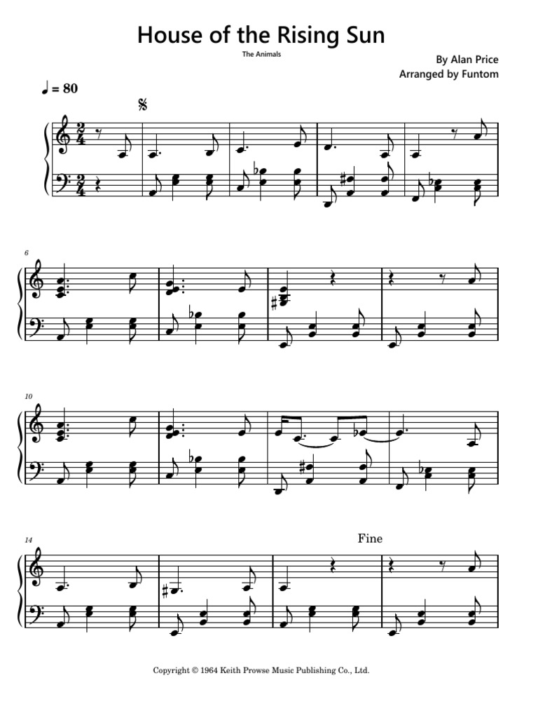 House of The Rising Sun Easy Piano | PDF