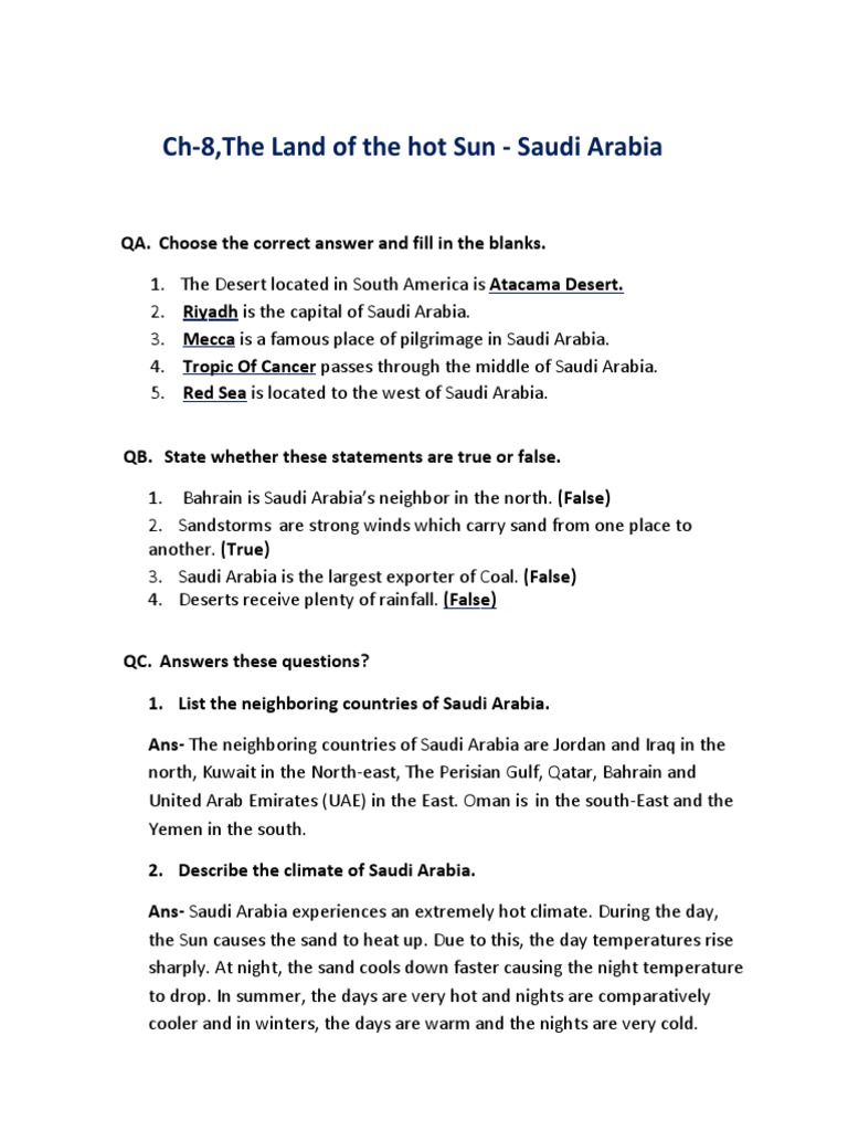Ch-8, The Land of The Hot Sun-Saudi Arabia | PDF