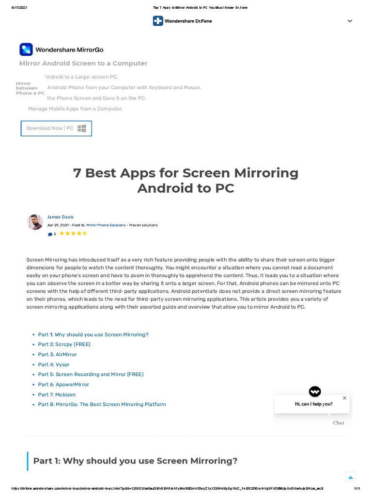 Top 7 Apps To Mirror Android To PC You Must Know - DR - Fone | PDF | Android (Operating System ...