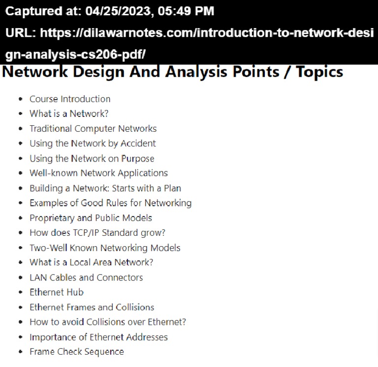 Introduction To Network Design Analysis CS206 | PDF