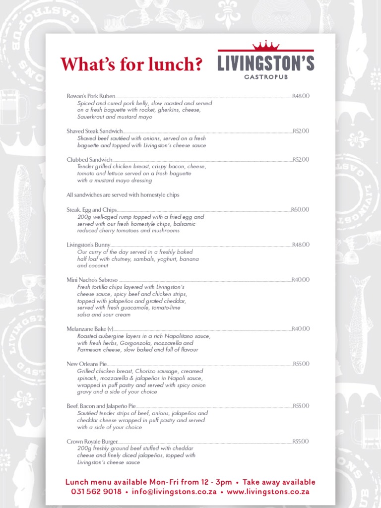 Livingstons Lunch Menu | PDF | Salad | Hamburgers