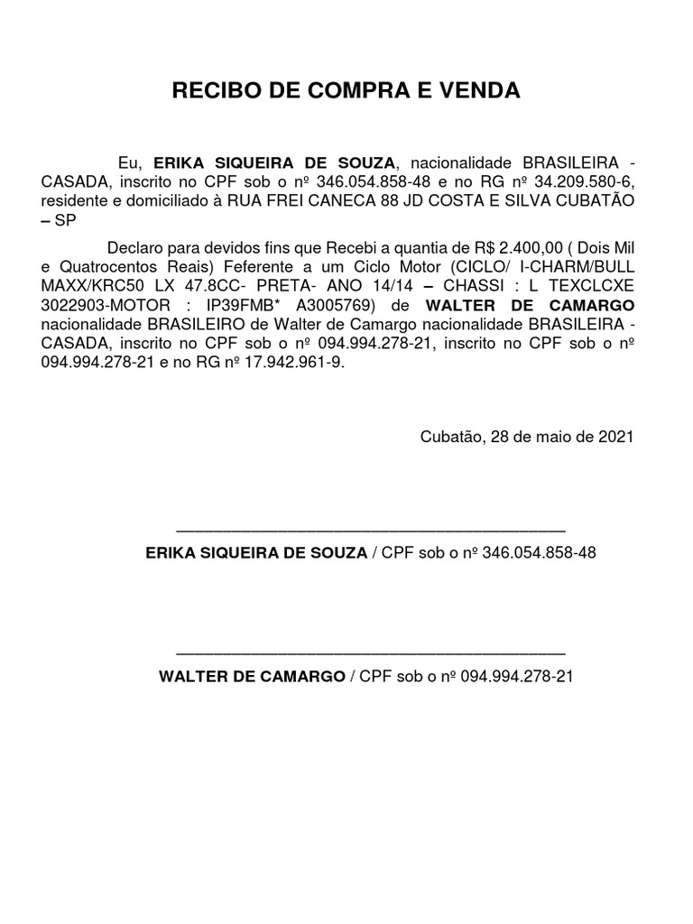 Recibo de Compra e Venda | PDF