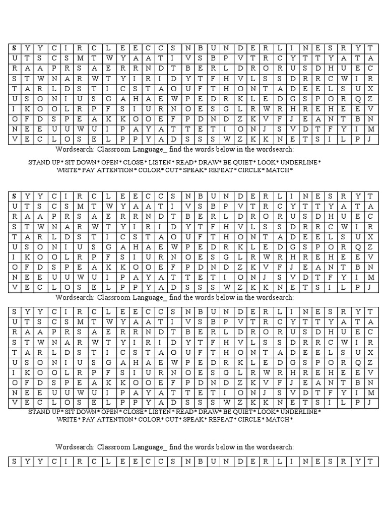 Classroom Language Wordsearch | PDF | Word Search | Word Puzzles
