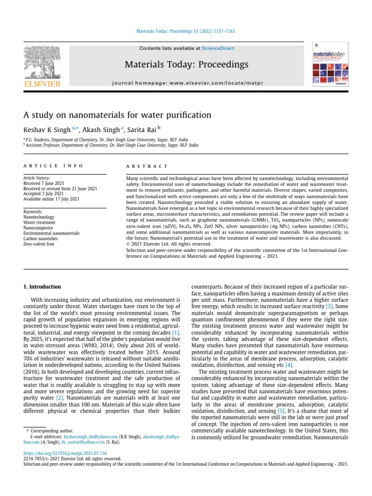 2.A Study On Nanomaterials For Water Purification | PDF | Nanocomposite ...