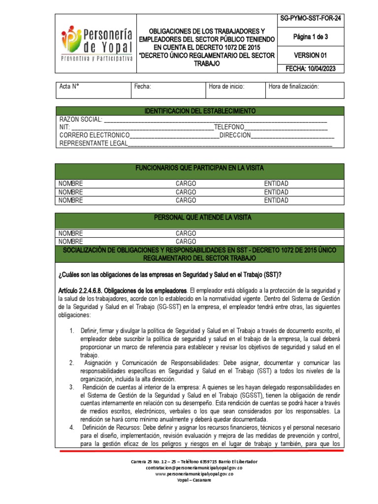SG Pymo SST For 24 Obligacionesyrespon | PDF | Derecho laboral