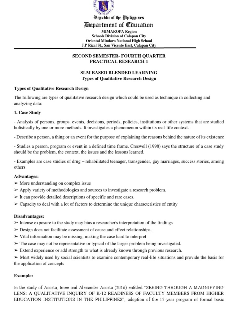 SLM LESSON Types of Qualitative Research Design | PDF | Sampling ...