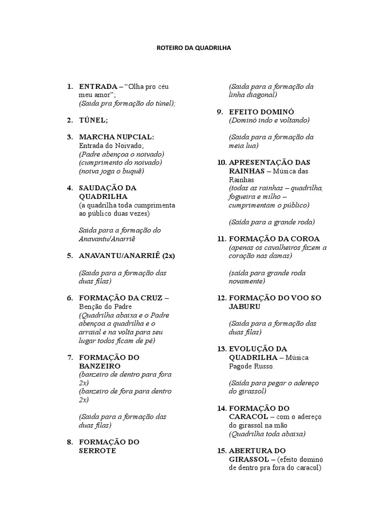 ROTEIRO DA QUADRILHA | PDF