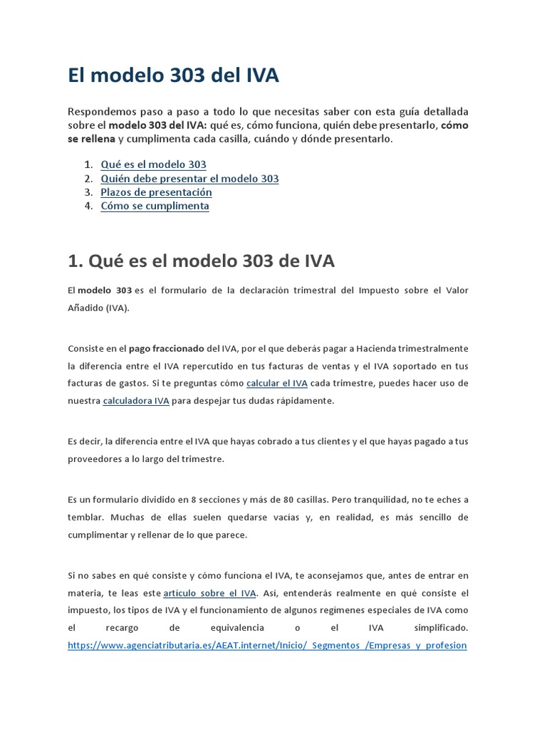 Guia Modelo 303 | PDF | Impuesto al valor agregado | Impuestos