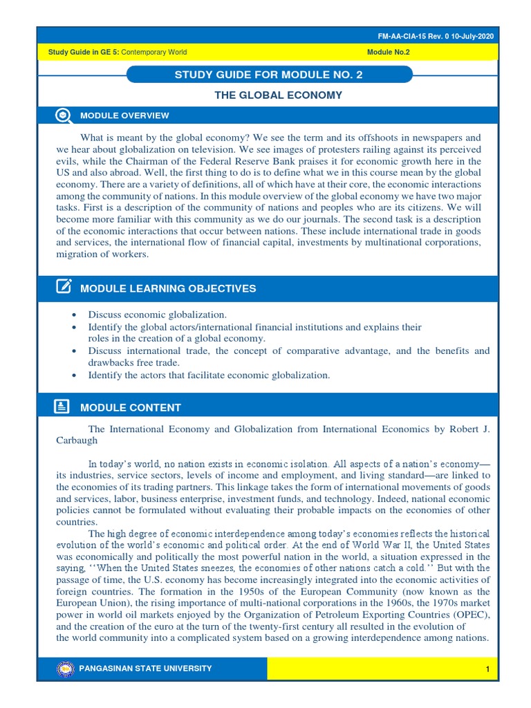 TCW-Module-2-Global Economy | PDF | Tariff | Free Trade TCW-Module-2-Global Economy | PDF | Tariff | Free Trade