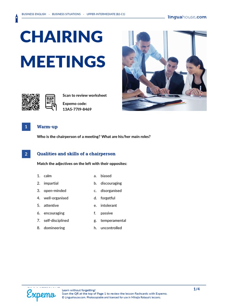 Chairing Meetings British English Student Ver2 | PDF | Communication | Cognition
