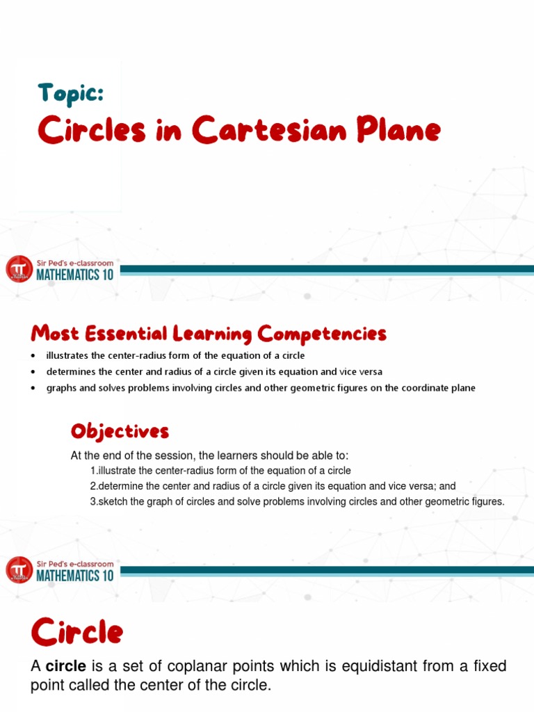 Q2Week 8 LectureCircles On Cartesian Plane | PDF | Circle | Equations