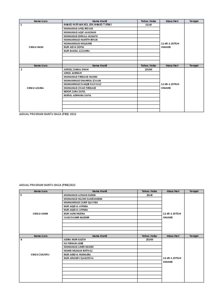 Jadual Prog Baca2022 | PDF