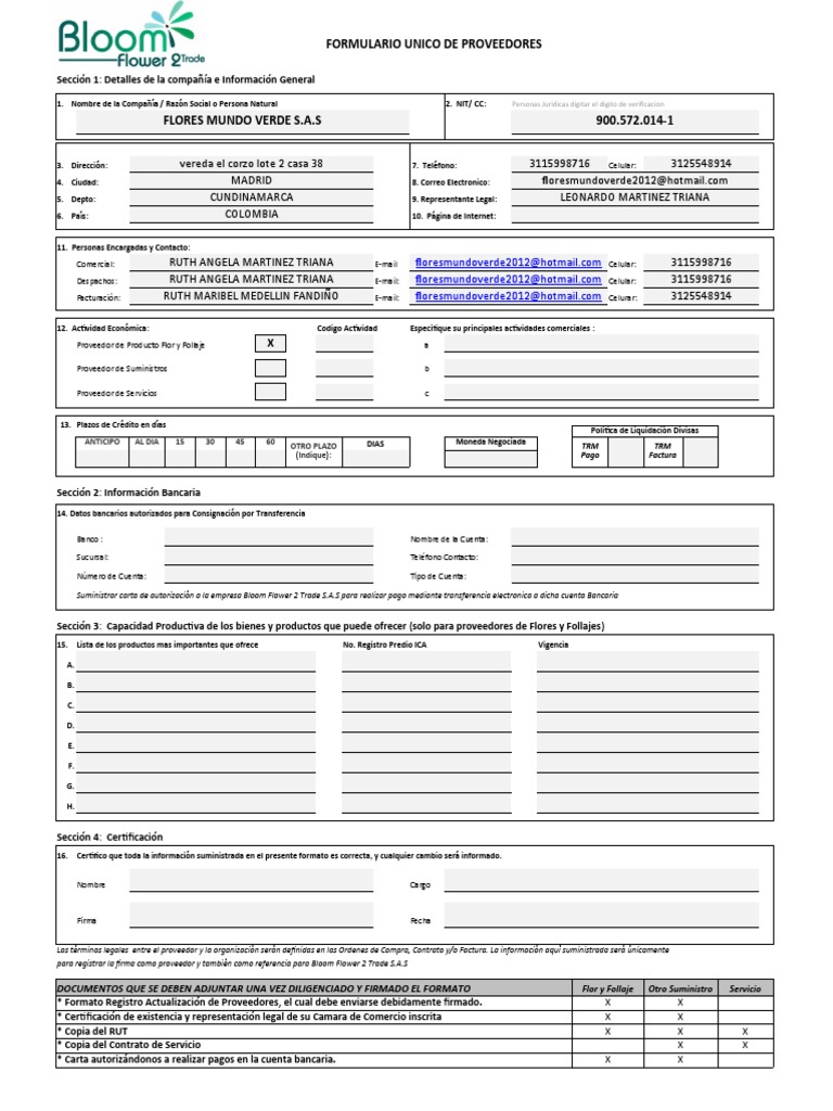 Formulario Proveedores | PDF | Bancos | Teléfonos móviles