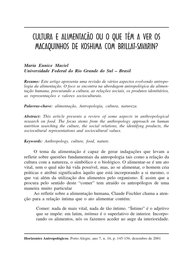 Maria Eunice Maciel. CULTURA E ALIMENTAÇÃO OU O QUE TÊM A VER OS ...