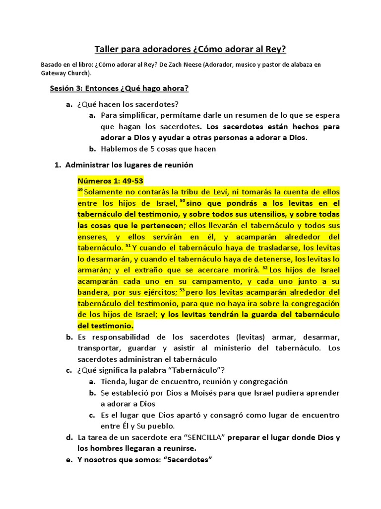 Taller de Adoración - Cómo Adorar Al Rey (Sesión 3) | PDF | Bendición ...