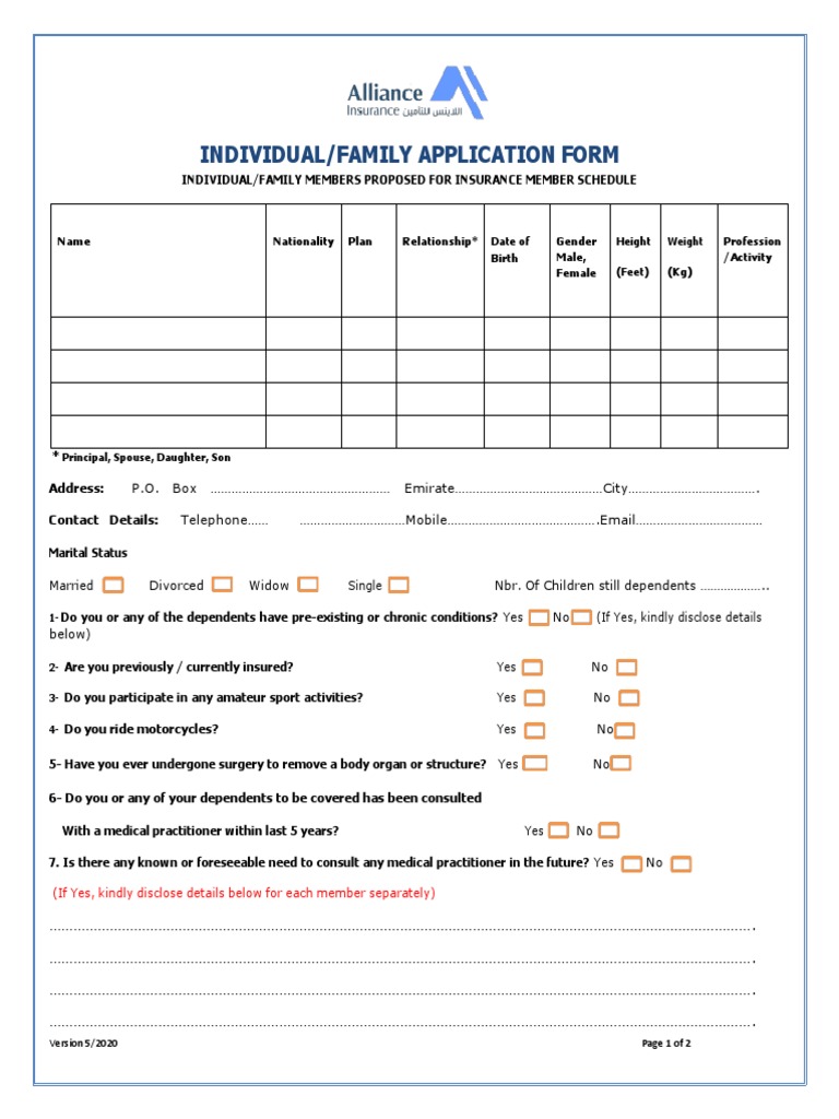 Alliance Application Form - DXB & NE | PDF | Insurance | Pregnancy