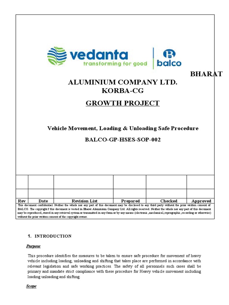 02 Heavy Vehicle Movement Loading Unloading And Shifting Sop Pdf